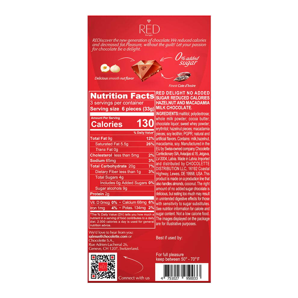 RED Delight®™ Hazelnut & Macadamia Milk Chocolate Bars – RED Delight ...